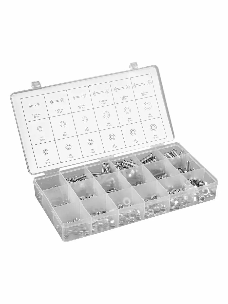 Гайки, винты, шайбы, набор из 420 шт, кейс, СИБРТЕХ 47617