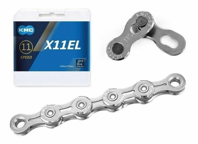 Цепь велосипедная KMC - X11EL 1/2" x 11/128", 118 звеньев, серебристая, 11 скоростей