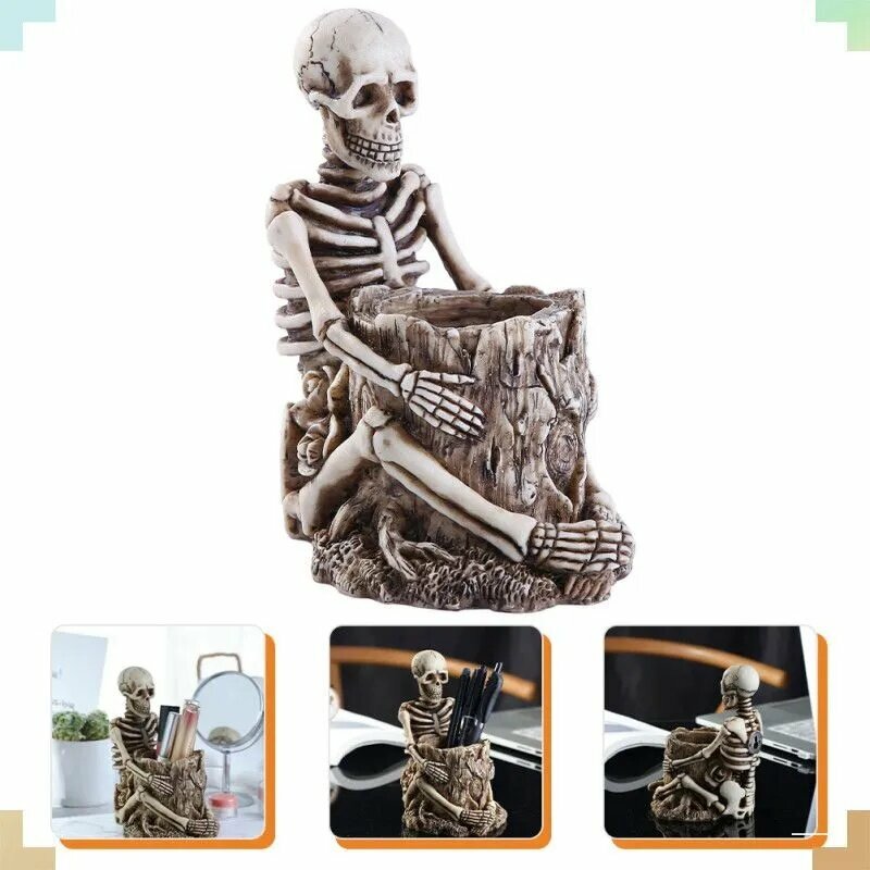 Подставка для ручек черепа, 15,5 см x 12,5 см x 10 см, цвет слоновая кость