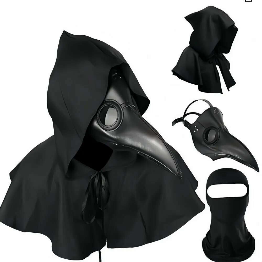 Маска чумного доктора и костюм-плащ с длинным носом и клювом; Костюм на Хэллоуин; комплект из 3 предметов