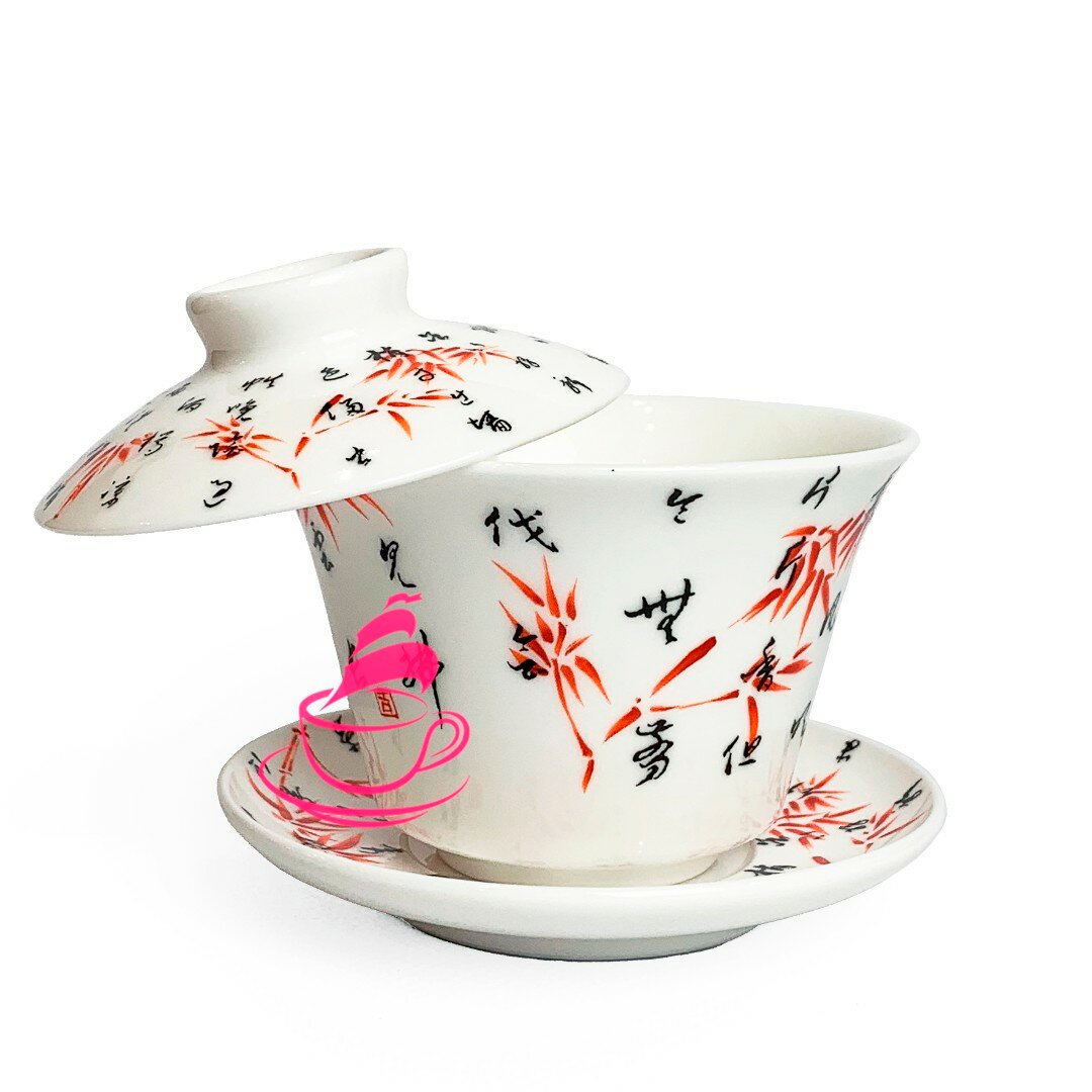 Гайвань для заваривания чая - Красный бамбук, глянцевый фарфор, 160 мл, Китай (ИТТ-342)