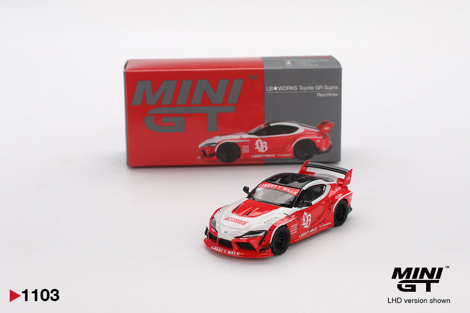 Коллекционная машинка MINI GT 1:64 Toyota LB WORKS Toyota GR Supra Red White
