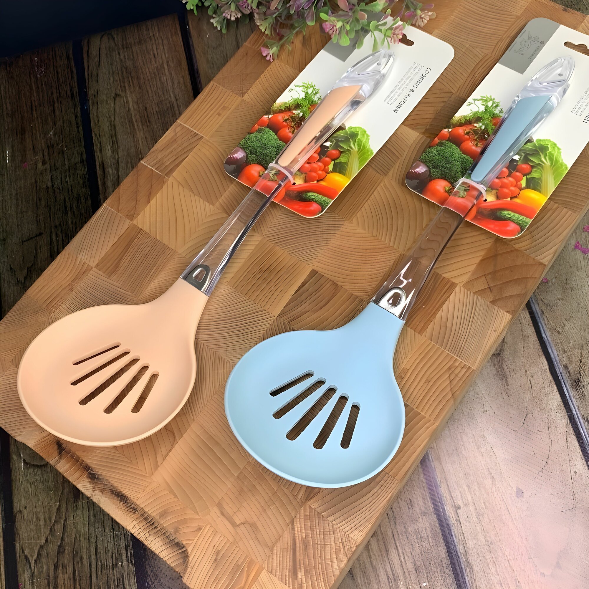 Силиконовая шумовка 34 см, кухонная ложка шумовка цвет микс