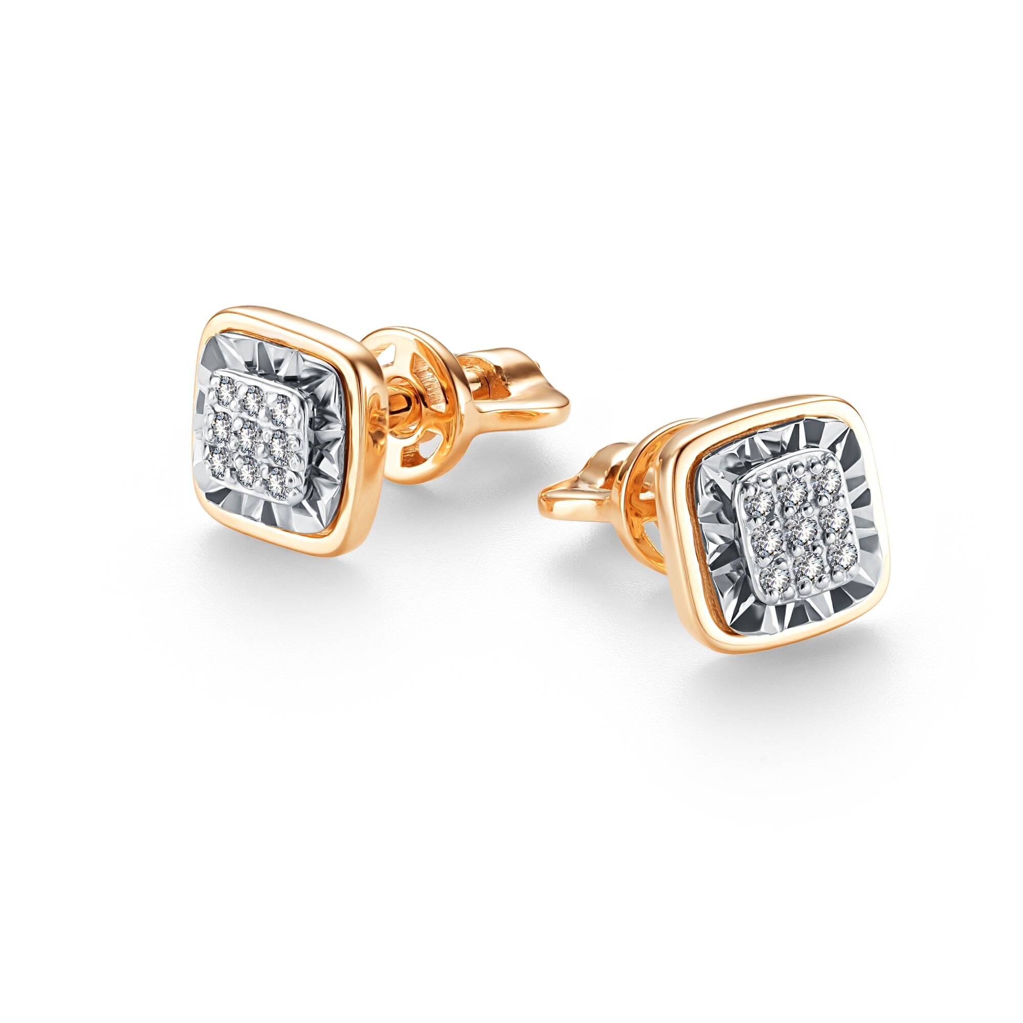 Серьги пусеты, красное золото, 585 проба, бриллиант