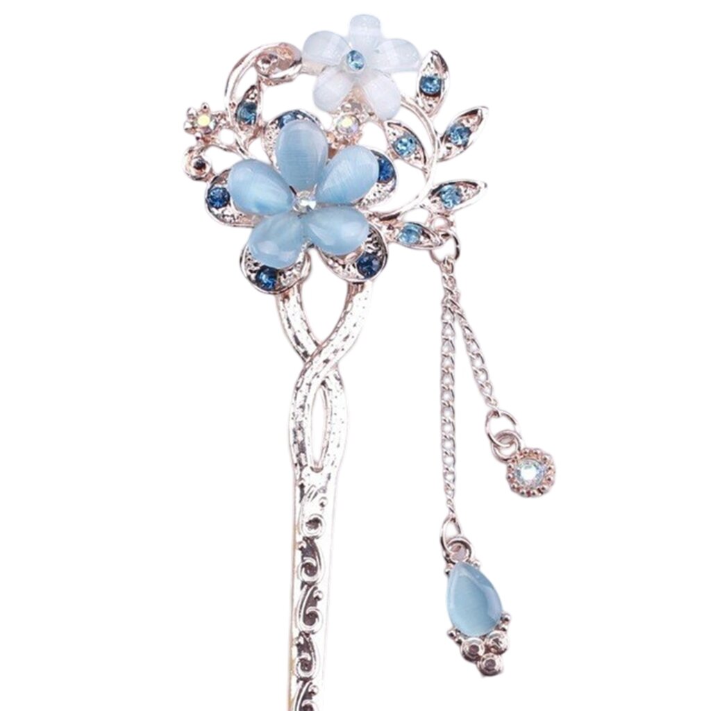 Шпилька женская новая в китайском стиле пластинчатая шпилька для волос step shaking hairpin-twin flower blue