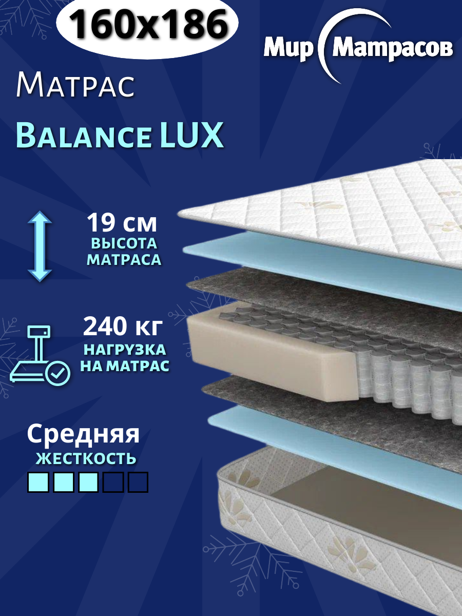 Матрас 186*160 Мир Матрасов BALANCE LUX ортопедический с независимым пружинным блоком