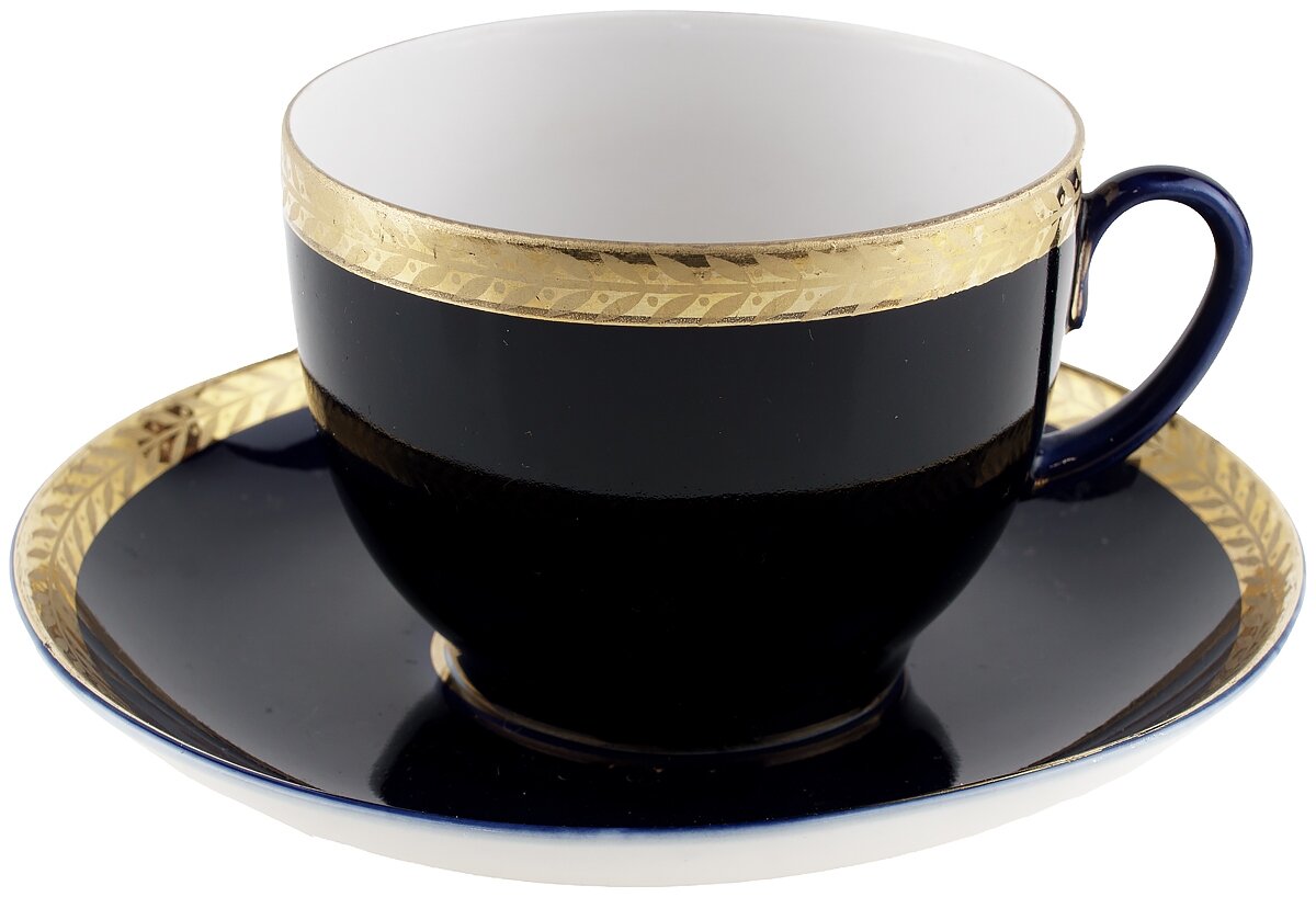 Чайная пара "Ночь. Колосок", Фарфор, винтаж, ЛФЗ, СССР, вторая половина 20 века