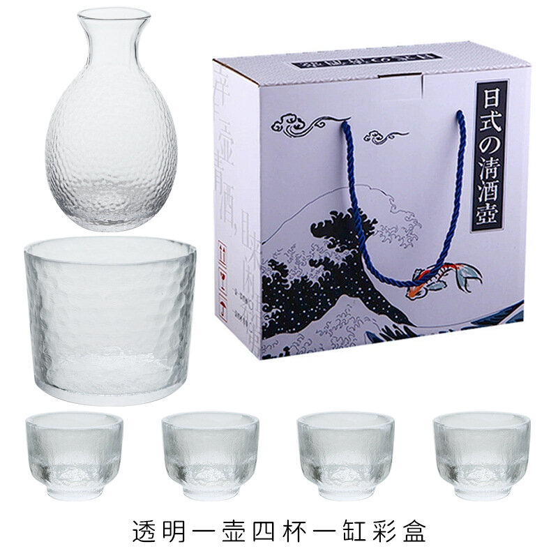 Японский набор для саке из кованого стекла, прозрачные стеклянные рюмки для домашнего использования, с позолоченным ободком, подогреватель для белого вина, кувшин для саке.
