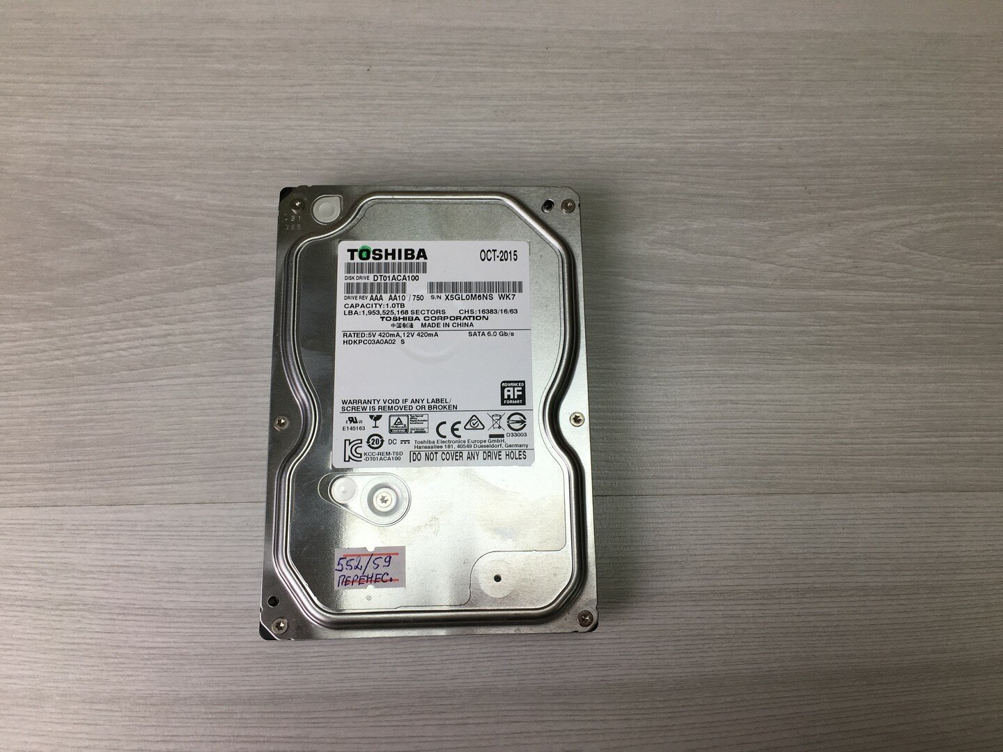 Жесткий диск Toshiba 1Tb SATA3, 552 перенесенных. бэдов нет