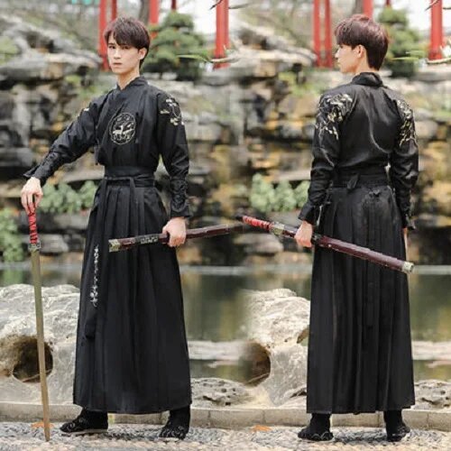 Мужской черный ханьфу из полиэстера, стиль Мин L, A(Black)