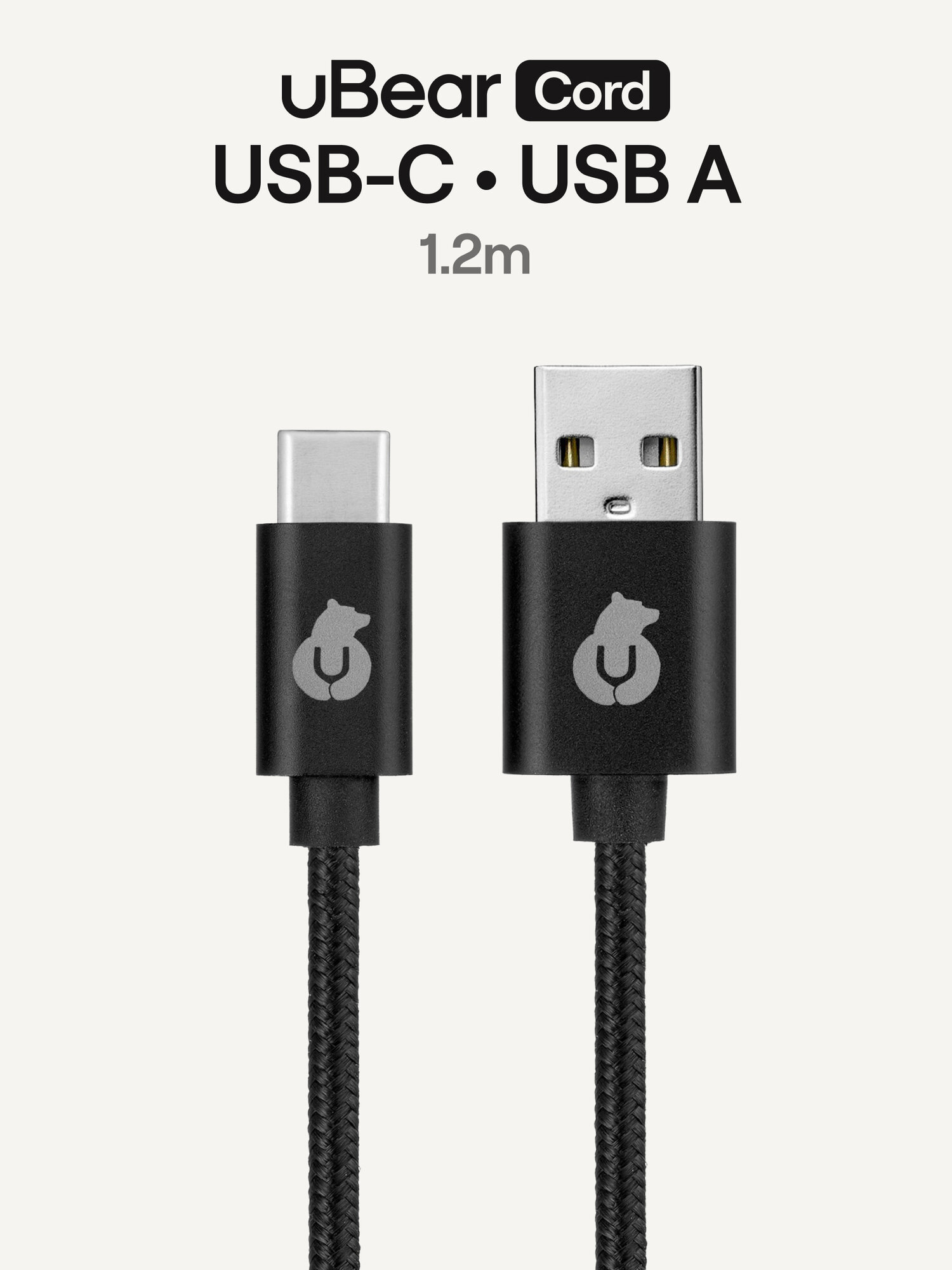 Кабель зарядный uBear Cord USB-C/USB-A (Type-C), тканевая оплетка, 1,2 метра