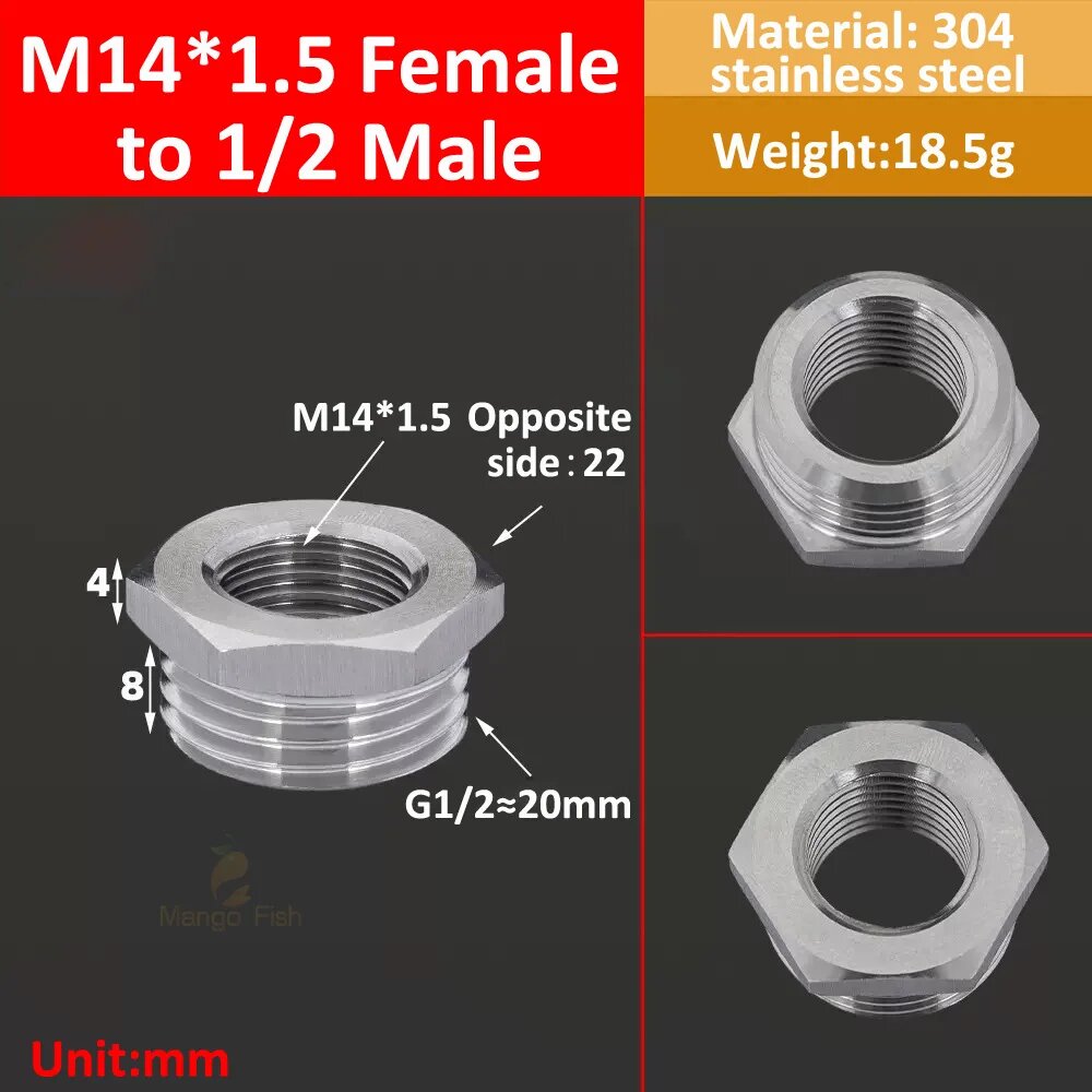 Фитинг M14*1.5-1/2" из нержавеющей стали (BX)