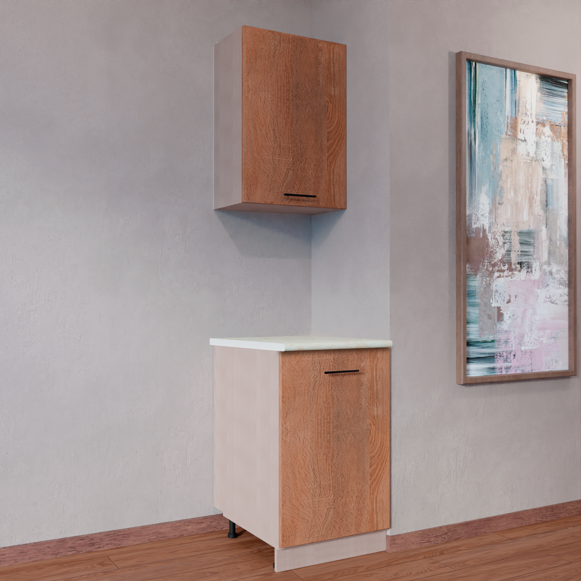 Кухонный гарнитур 0,5м Алеся со столешницей и черной ручкой