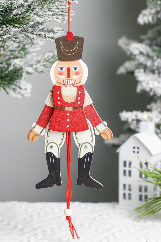 Ёлочная игрушка-марионетка пляшущий щелкунчик, дерево, красный, 18 см, Breitner XY550