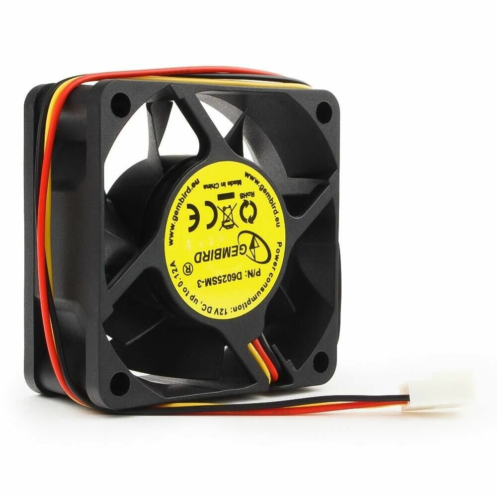 Gembird Вентилятор 60x60x25, втулка, 3pin, провод 25см D6025SM-3