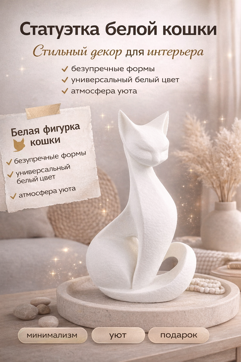 Эстетичная Фигурка декоративная статуэтка бюст кошки белая, 1 шт