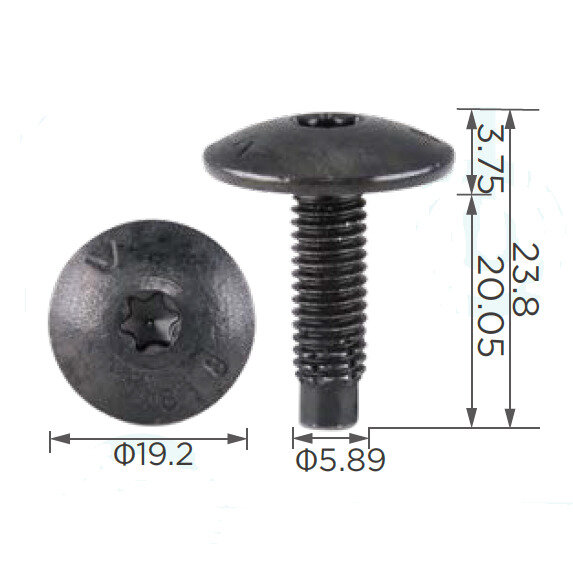 Клипса крепежная автомобильная М6 х 1, 20 мм, 10 шт.