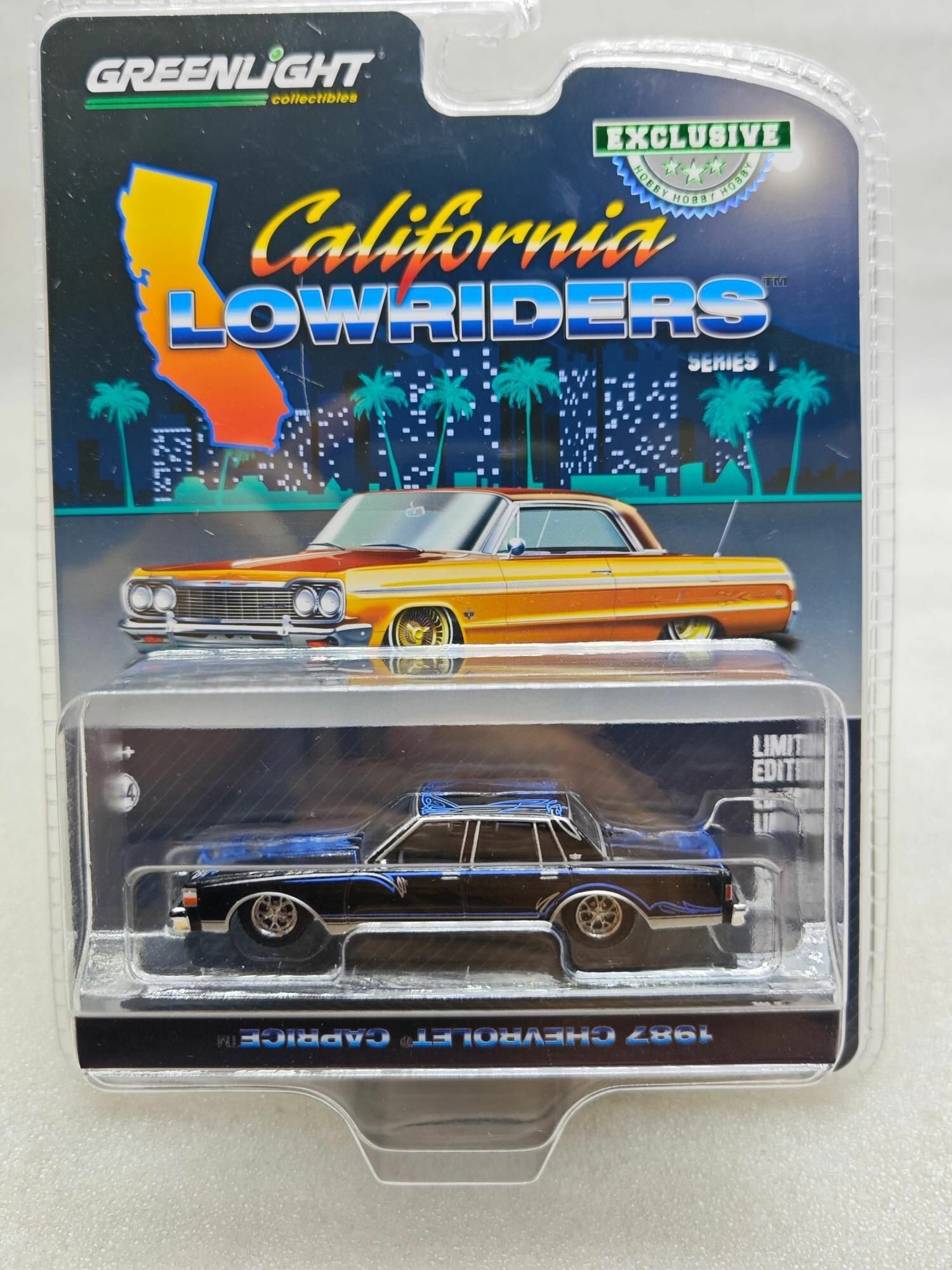 Машинка GreenLight 1/64 California Low Lie 1-1987 Chevrolet Caprice Low Ride - custom black Die-cast Alloy Car Model Collection Toy Gift