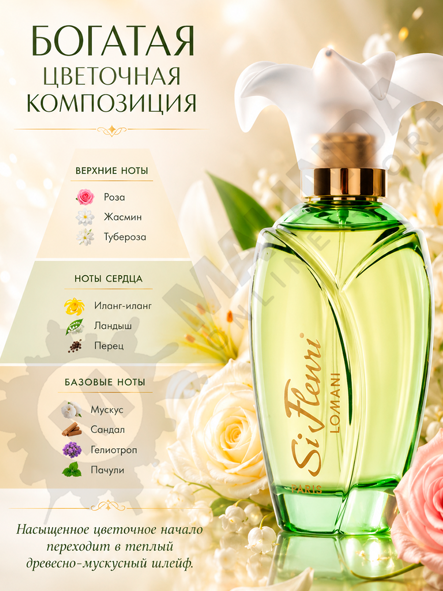 Парфюмерная вода женская LOMANI Si Fleuri объем флакона 100 мл — фото 1