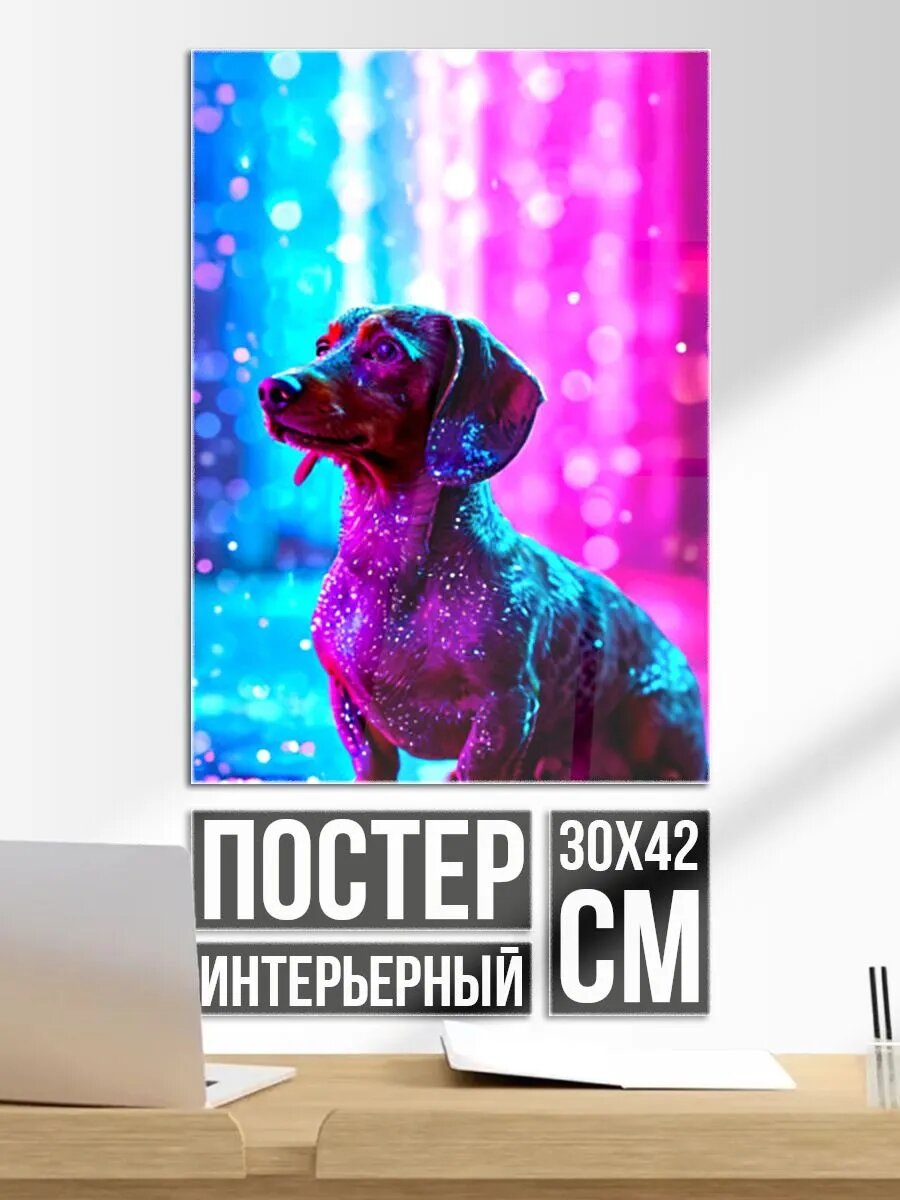 Постер на стену Такса в неоне