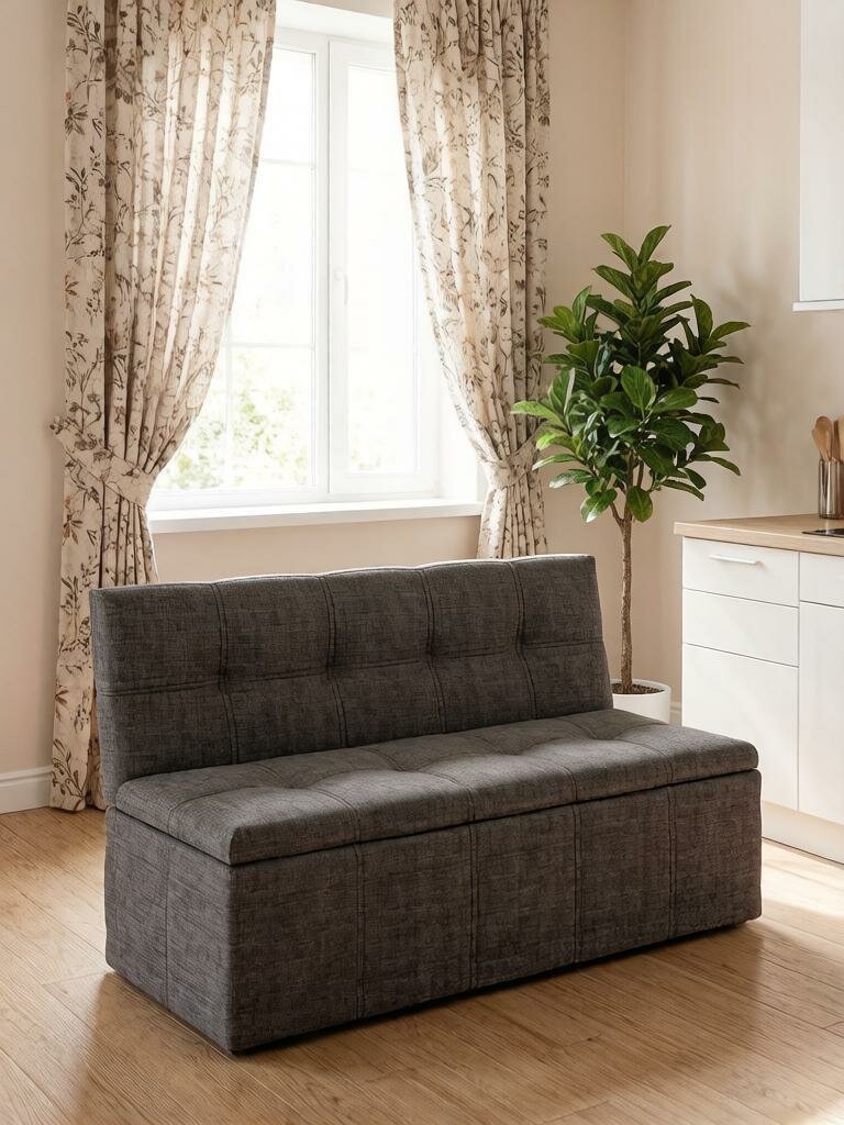 Диван кухонный K-home "Квадро", 125 см, рогожка серая