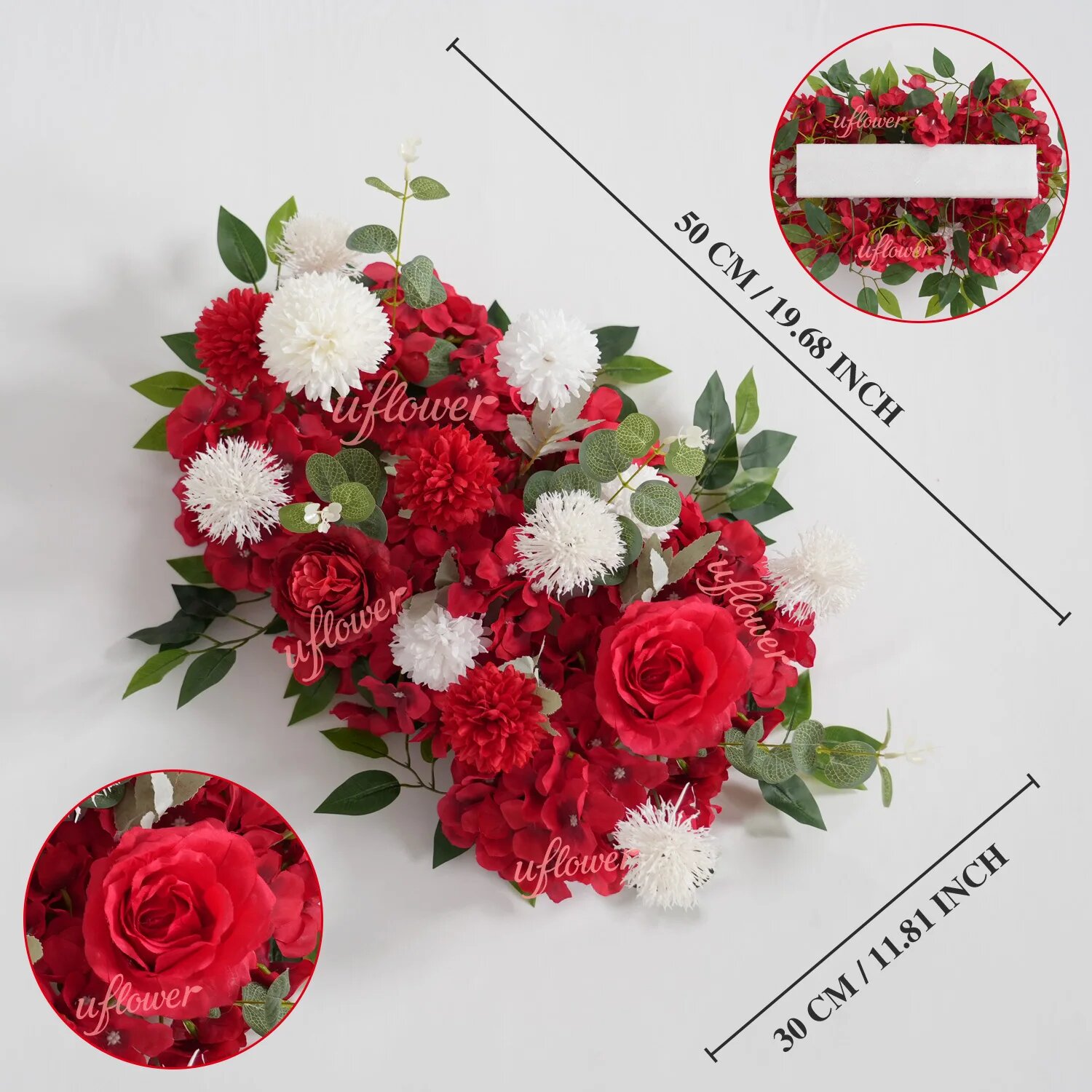 Искусственные цветы Uflower розовые розы шелк 1 шт Красный, E 50X30CM
