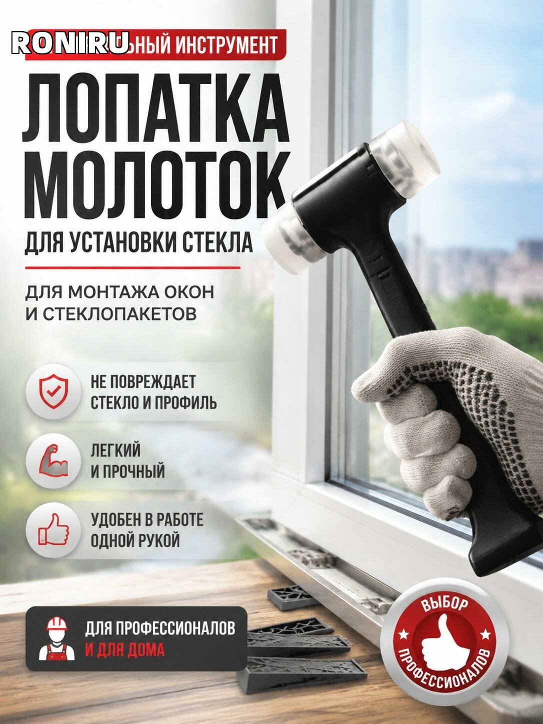 Лопатка-молоток для установки стекла — универсальный инструмент для монтажа окон и стеклопакетов, для профи и дома