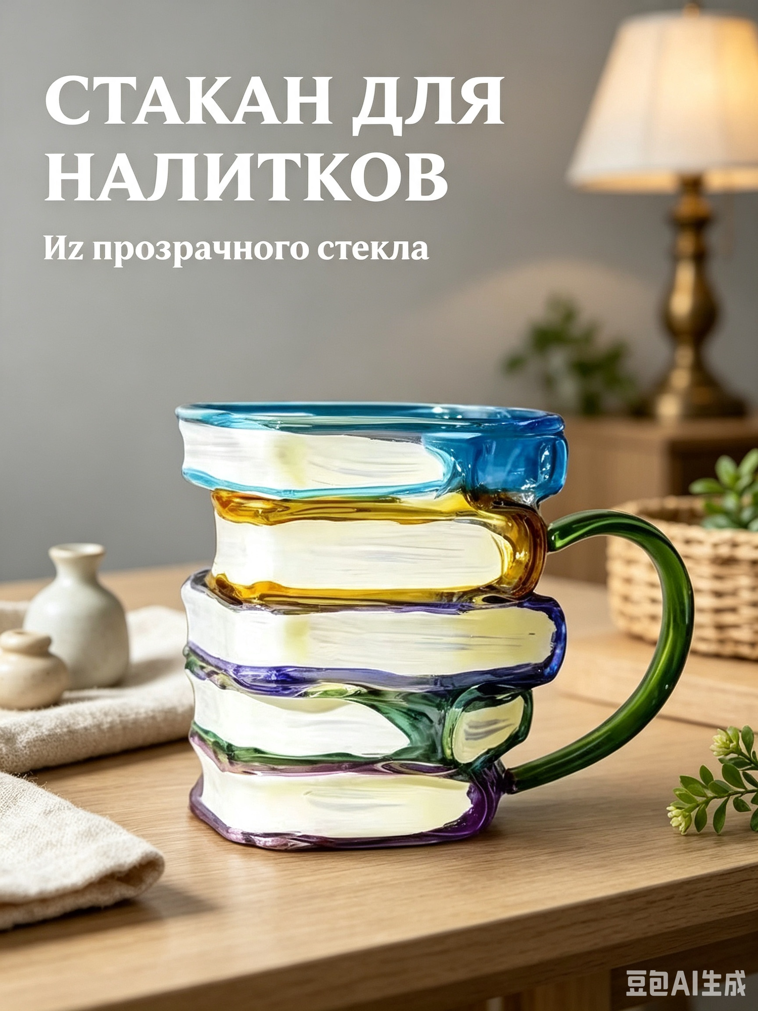 Стеклянная кружка в виде стопки книг, разноцветная, объем 350 мл, для кофе и чая, оригинальный дизайн
