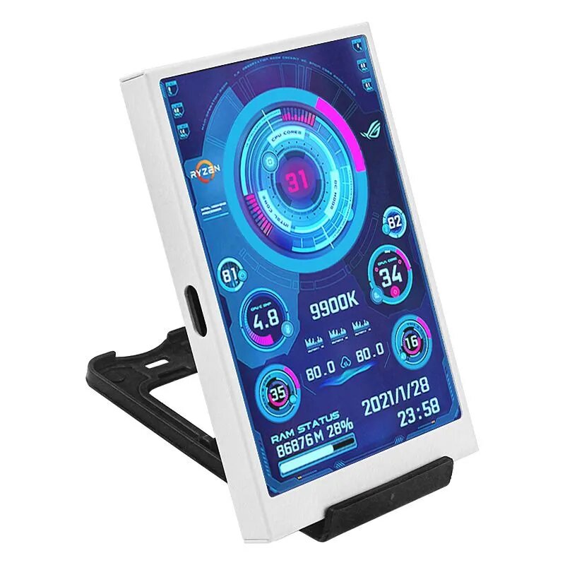 Мини монитор 3.5 дюйма IPS USB для ПК, дисплей температуры CPU/GPU, RAM, дата, без AIDA64, металлическая рамка