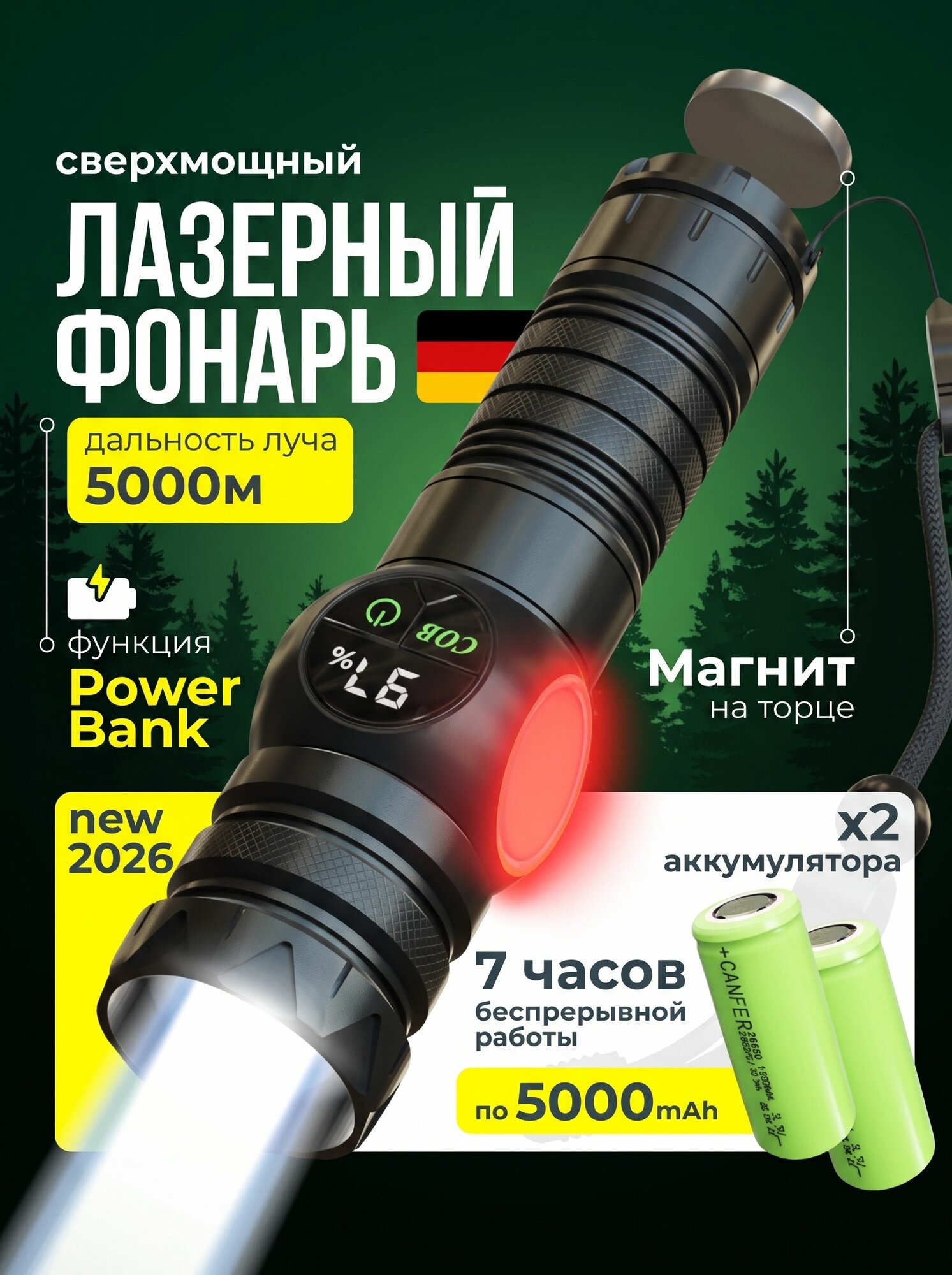 Мощный ручной профессиональный фонарь светодиодный аккумуляторный