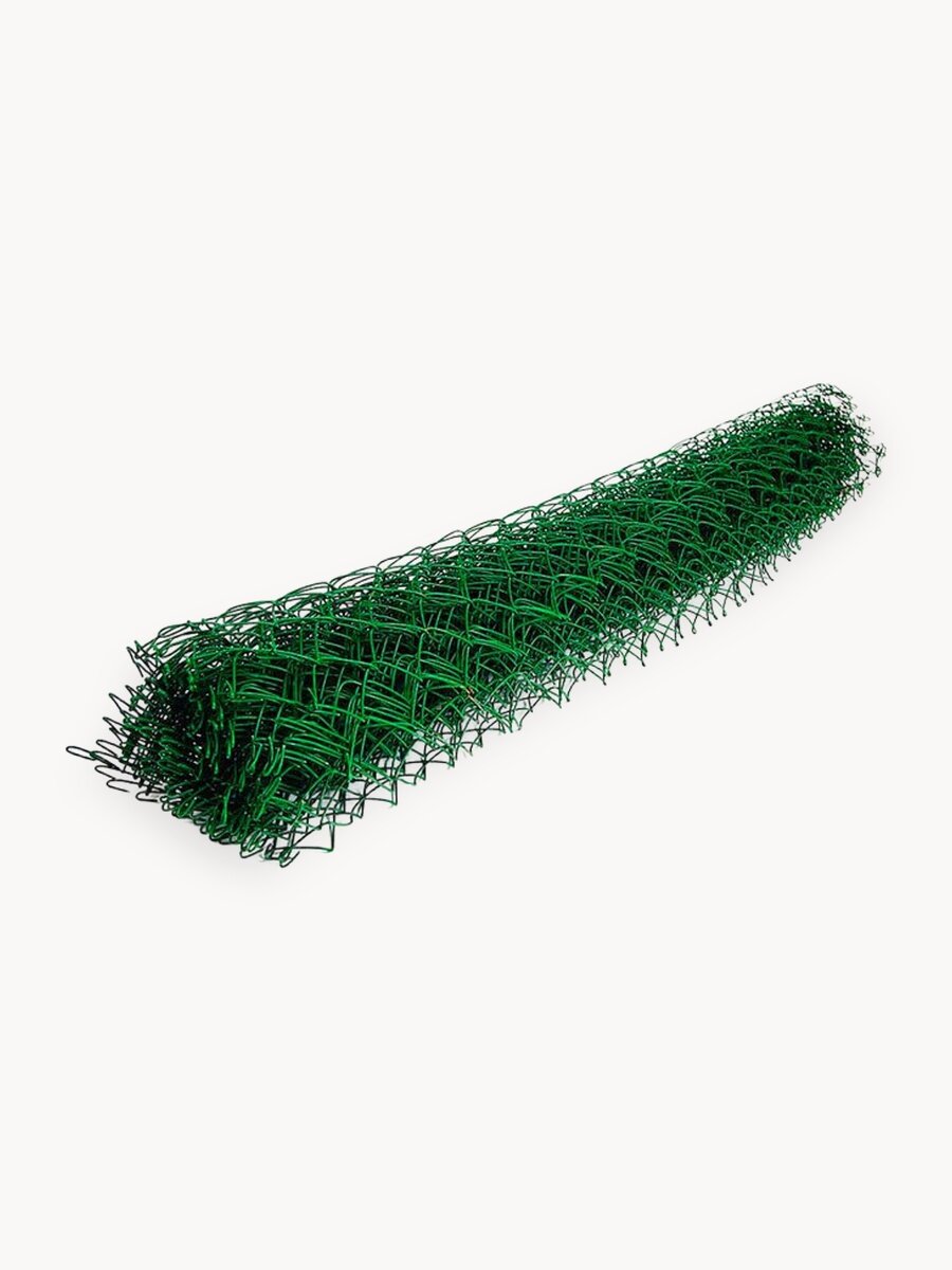 Сетка рабица для забора металлическая строительная с ПВХ покрытием ячейка 55 х 55 d=2,6 мм зеленая (рулон 1,5 х 10 м)