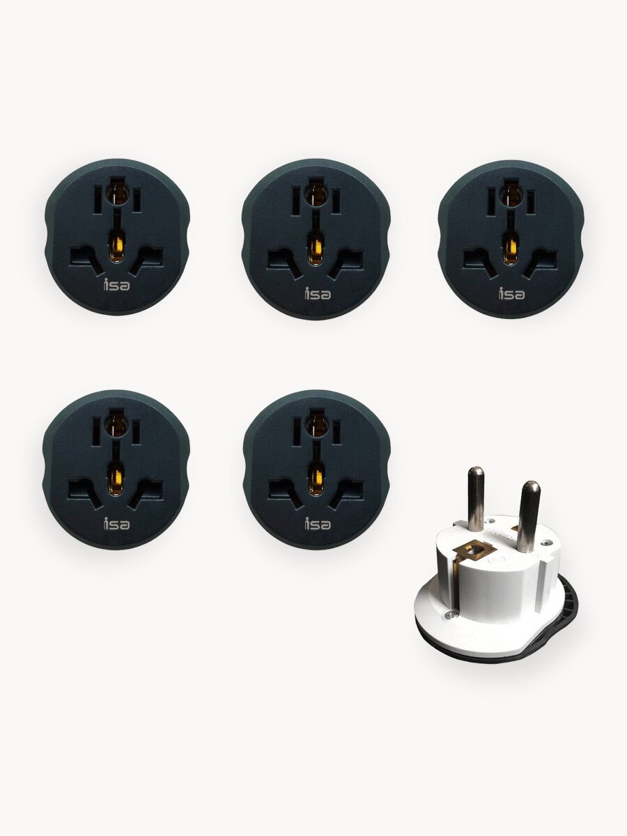 Переходник ISA, 2500 Вт, для всех видов розеток, 5 штук в упаковке