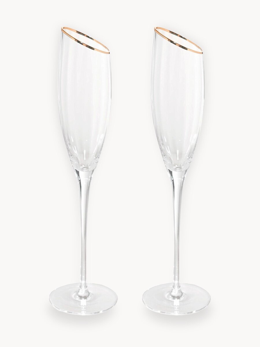 Бокал для шампанского, 180 мл, 2 шт, стекло, с золотистым кантом, Charm R gold