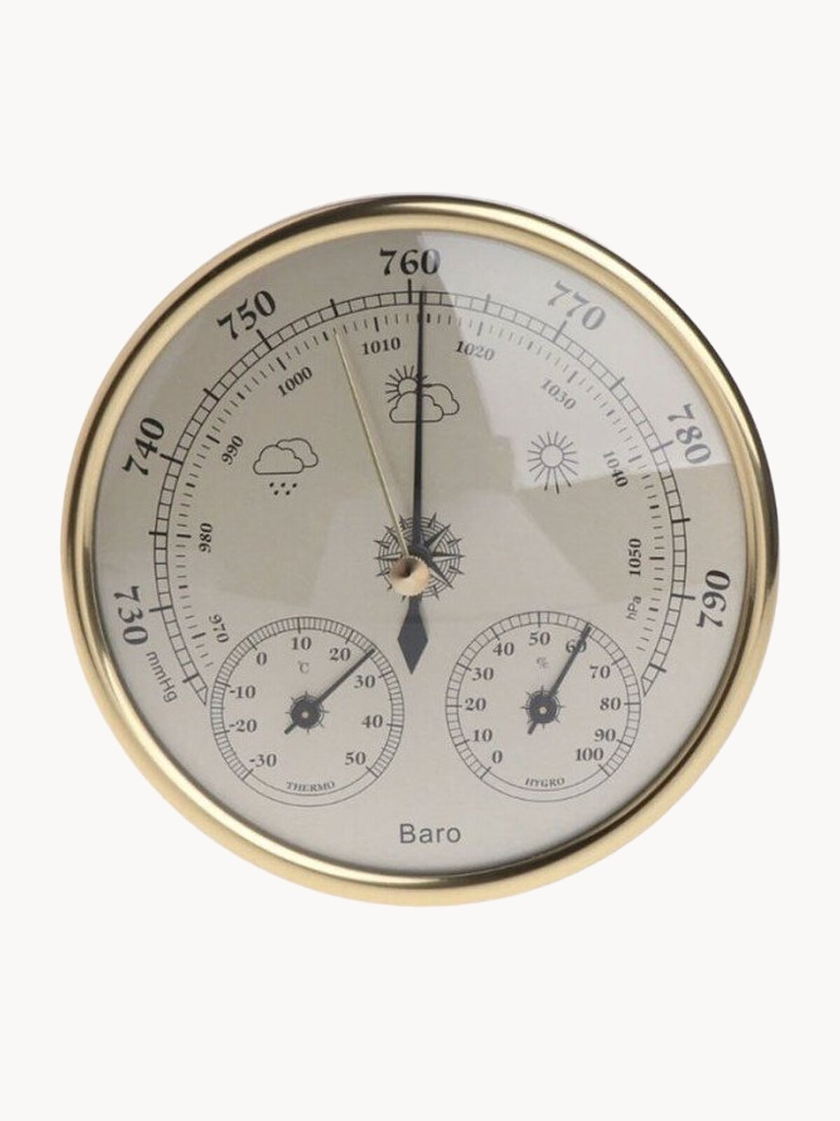 Настенный барометр анероид + термометр + гигрометр THB9392 Ø13 см.