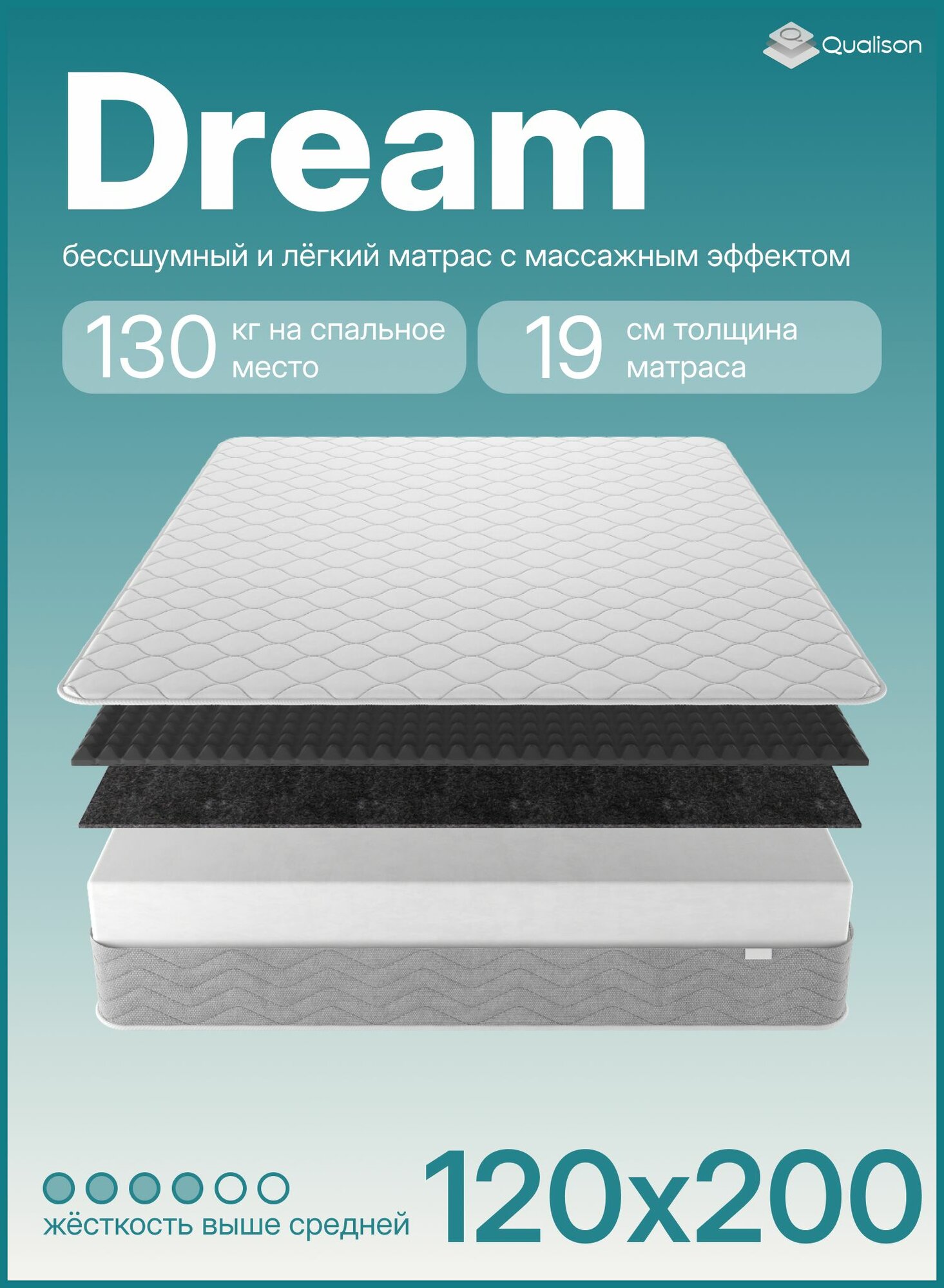 Матрас беспружинный, 120х200, жесткий, LEGGERO, Dream