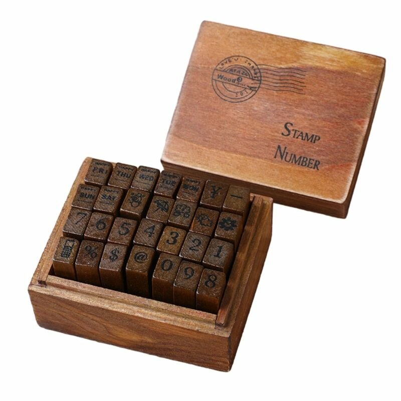 Набор винтажных деревянных штампов для скрапбукинга и творчества, 28 шт, буквы, цифры и погодные символы, DIY-инструмент для открыток, журналов и декора