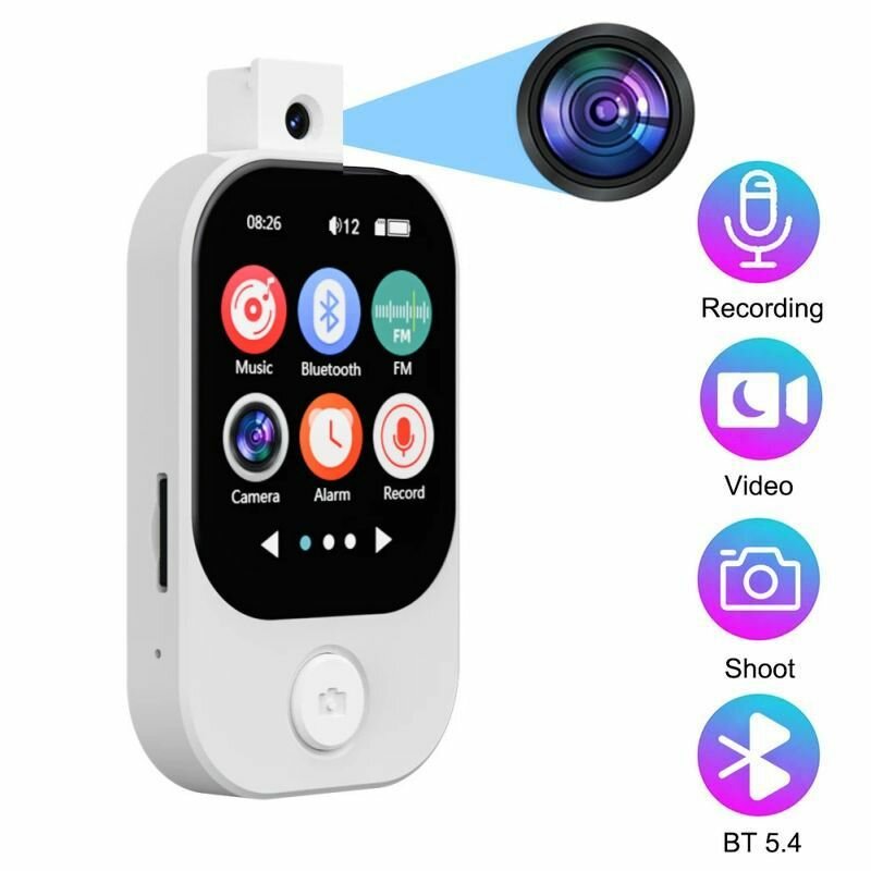 MP3-плеер с Bluetooth 5.4, сенсорным экраном, Hi-Fi беспотерьным музыкальным проигрывателем, встроенным динамиком, поддержкой видео, FM-радио, записью звука и камерой