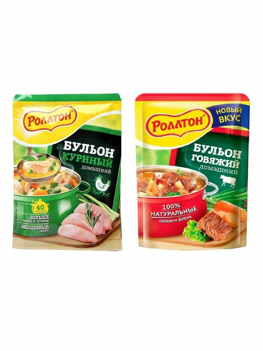 Бульон Домашний Куриный + Говяжий, Роллтон, Россия, 90 г х 2шт