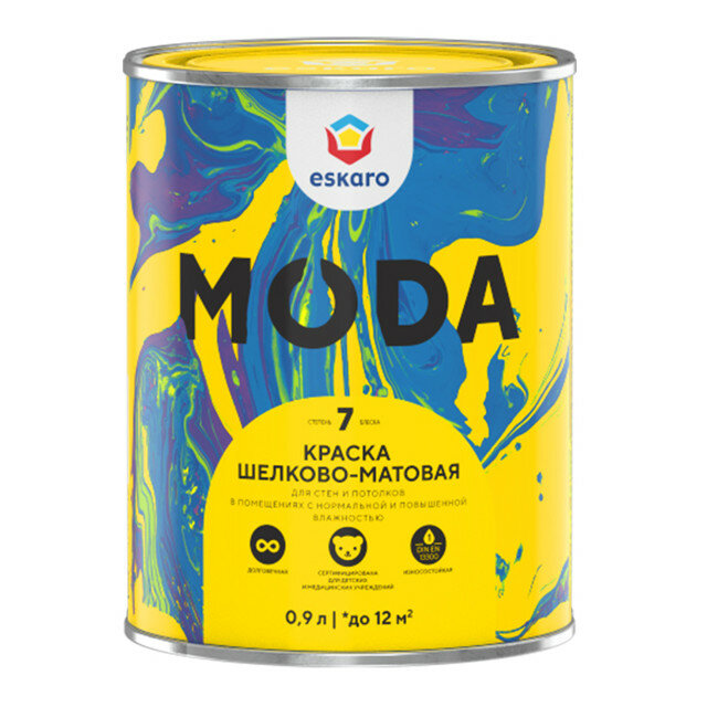 Краска акриловая ESKARO Moda 7 база TR для стен и потолков 0,9л бесцветная, арт.4630042540347