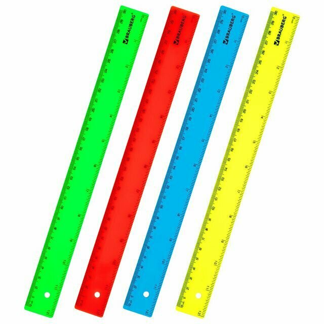 Линейка BRAUBERG 30см пластик неоновый
