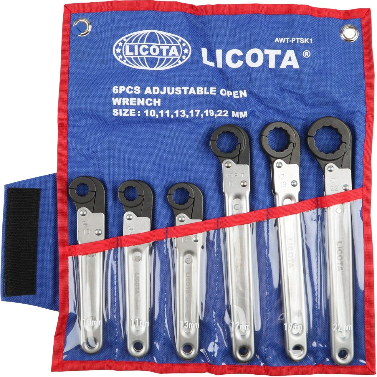 Licota AWT-PTSK1 Набор ключей трещоточных с раскрыв-ся зевом 10 - 22 мм