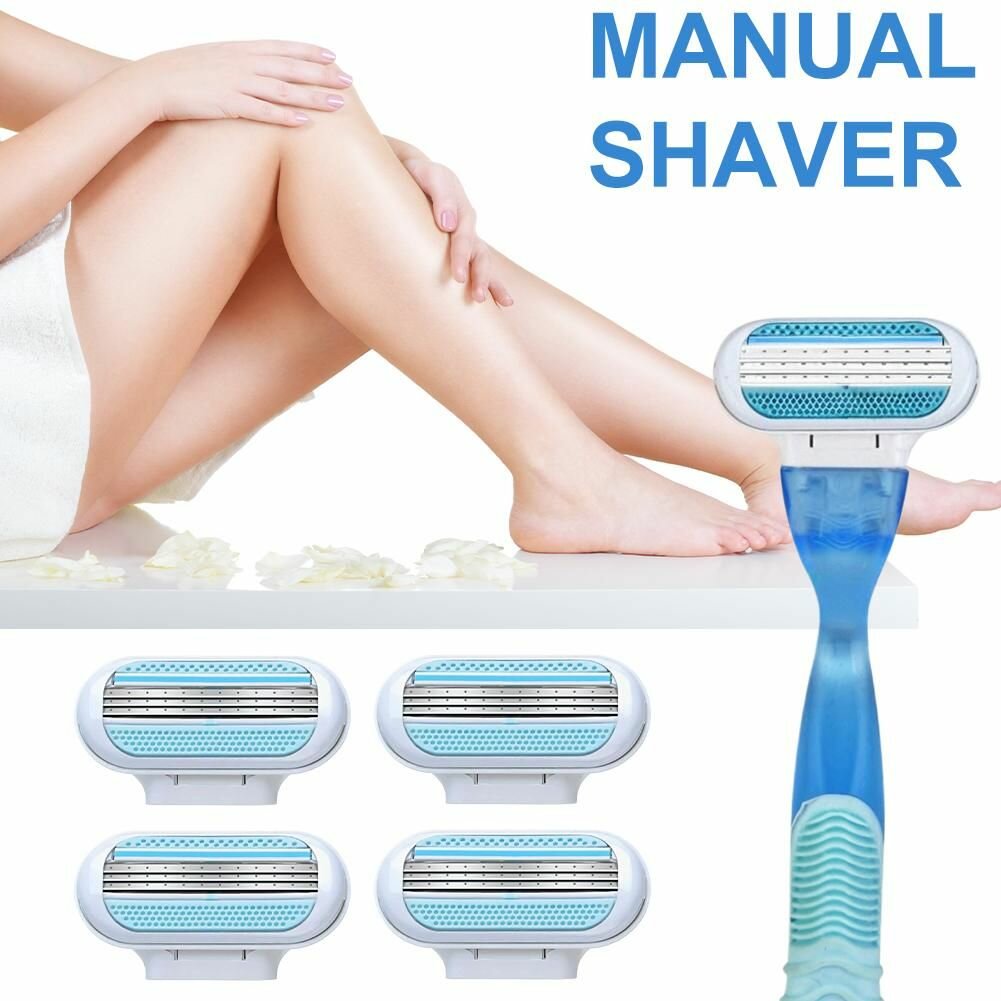 Женская безопасная бритва для удаления волос, 3-слойные лезвия, с 4 сменными бритвенными головками