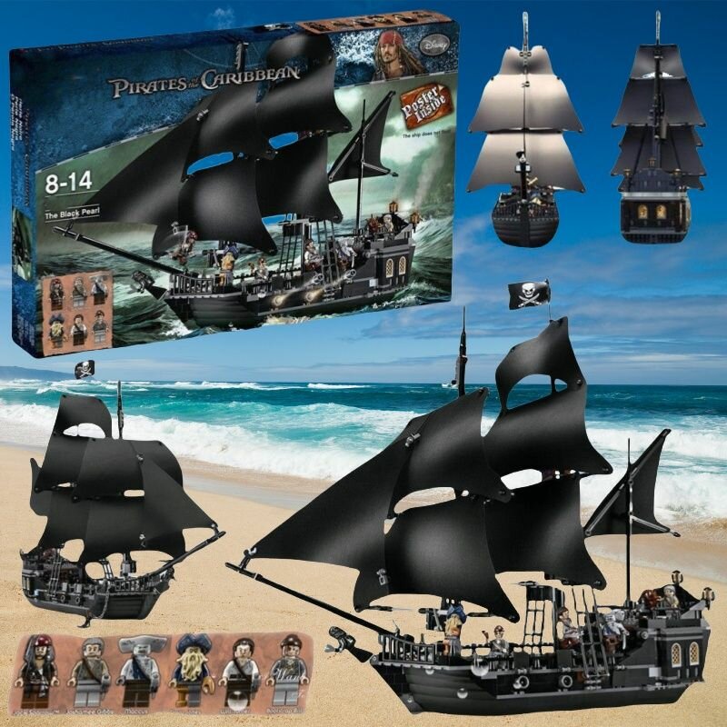 Конструктор Пираты Карибского моря "Чёрная жемчужина" 804 детали (игрушка, корабль, подарок для мальчиков, для девочек)