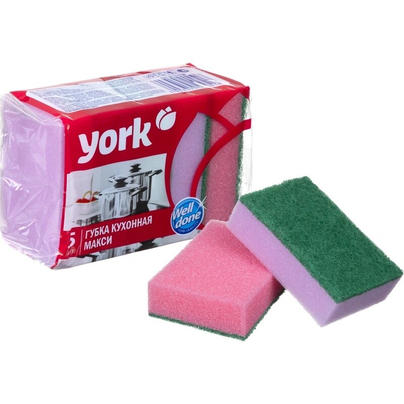 Губки для мытья посуды YORK Макси 5шт/уп 030040