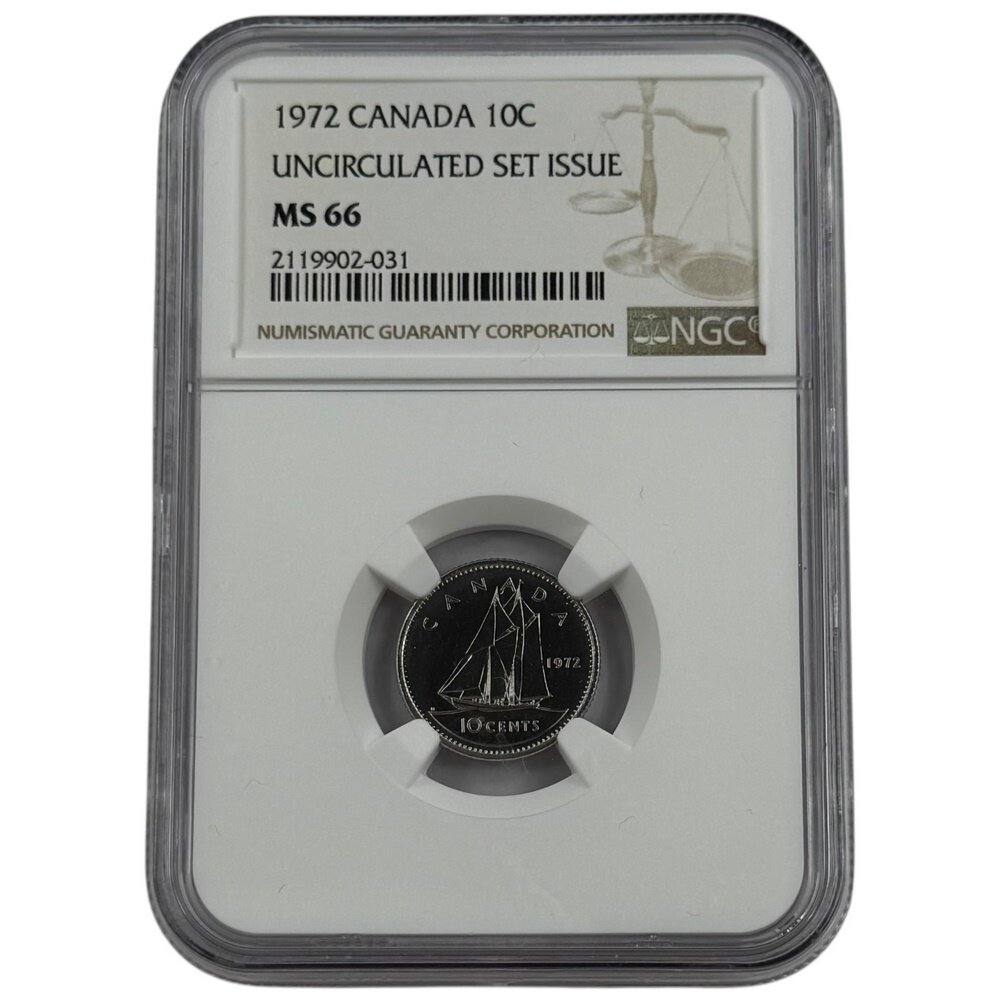 Канада 10 центов 1972 г. (Слаб NGC MS 66)