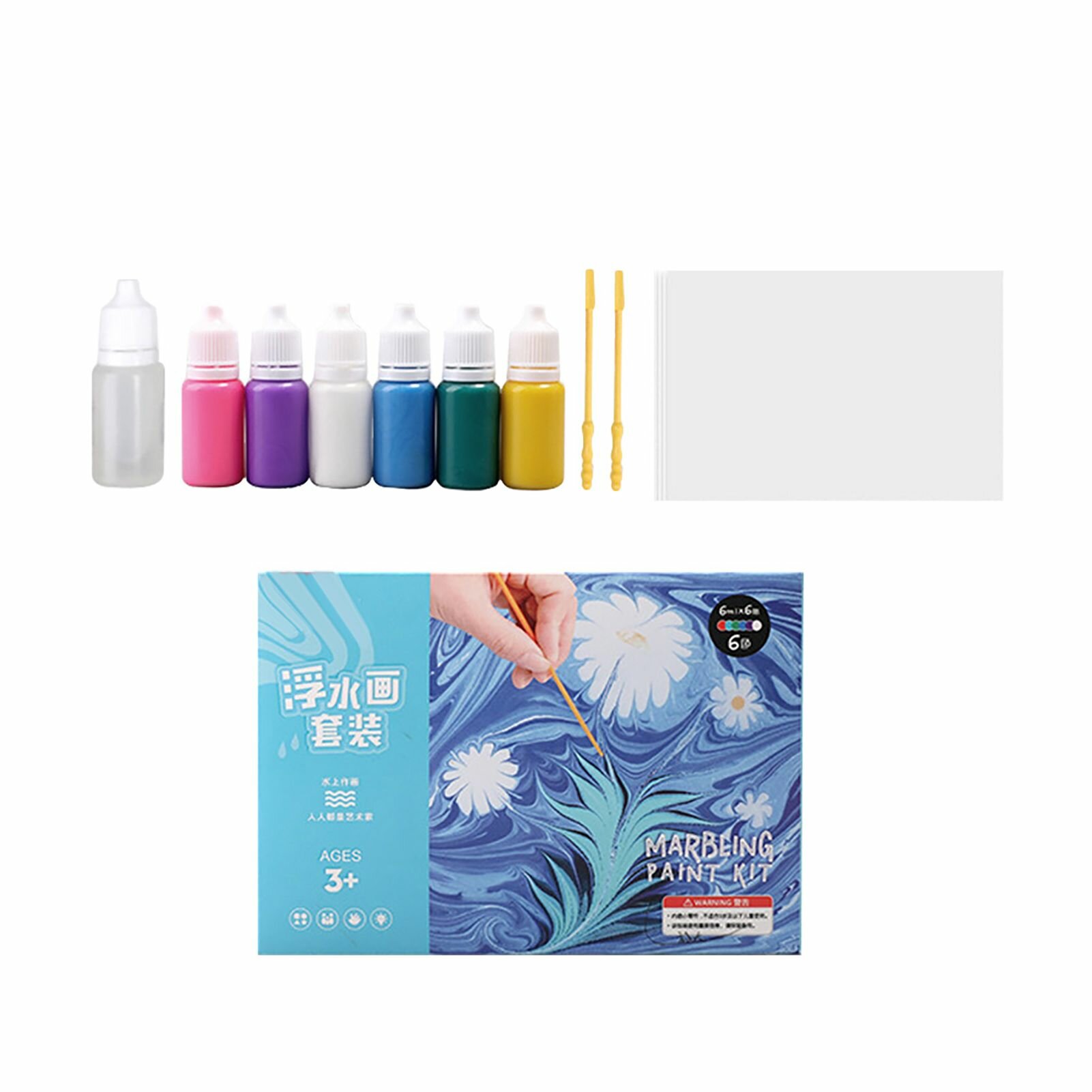 Набор из 6 акварельных красок для мрамора. Безопасные и образовательные принадлежности для творчества и рукоделия.