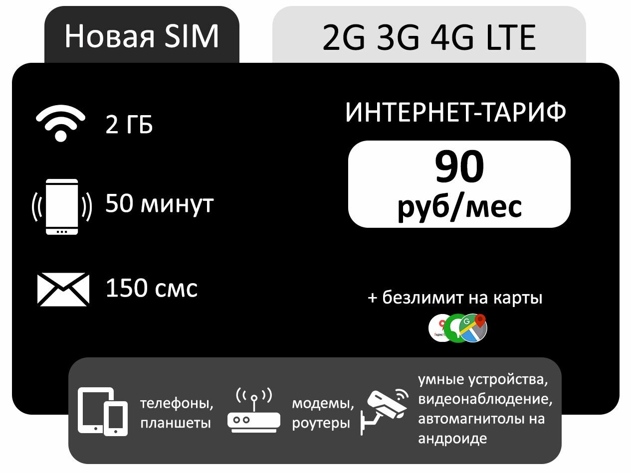 Сим карта для детских часов от Т2 50 мин и 2ГБ АП 90р