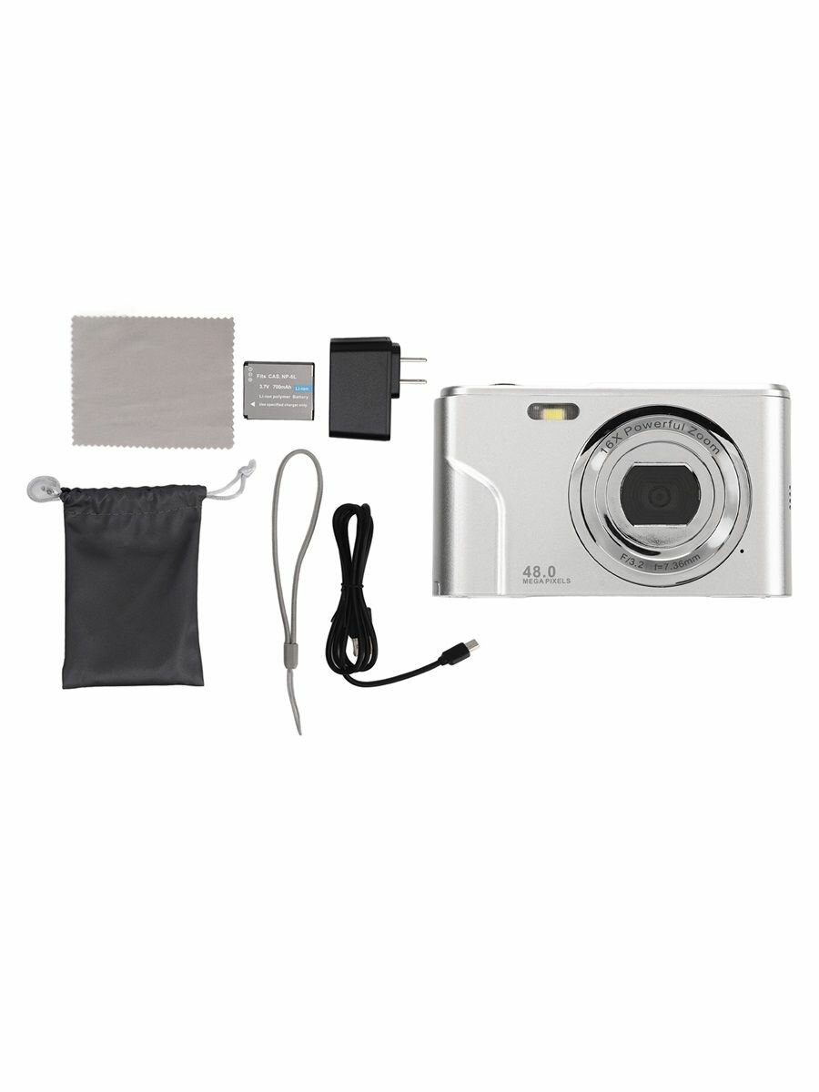 Цифровая камера 48 Мп, 16-кратный зум, 1080P HD, 2,4-дюймовый IPS-дисплей, мини-компактная карманная камера для видеоблогов