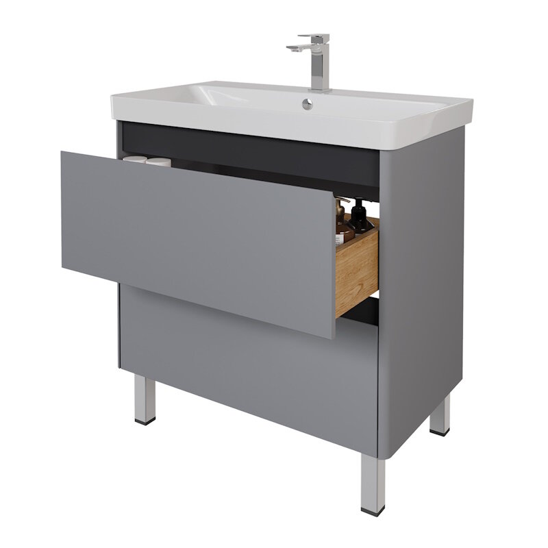 Тумба под раковину подвесная/напольная Dreja Luxury Plus 80 см, серый базальт