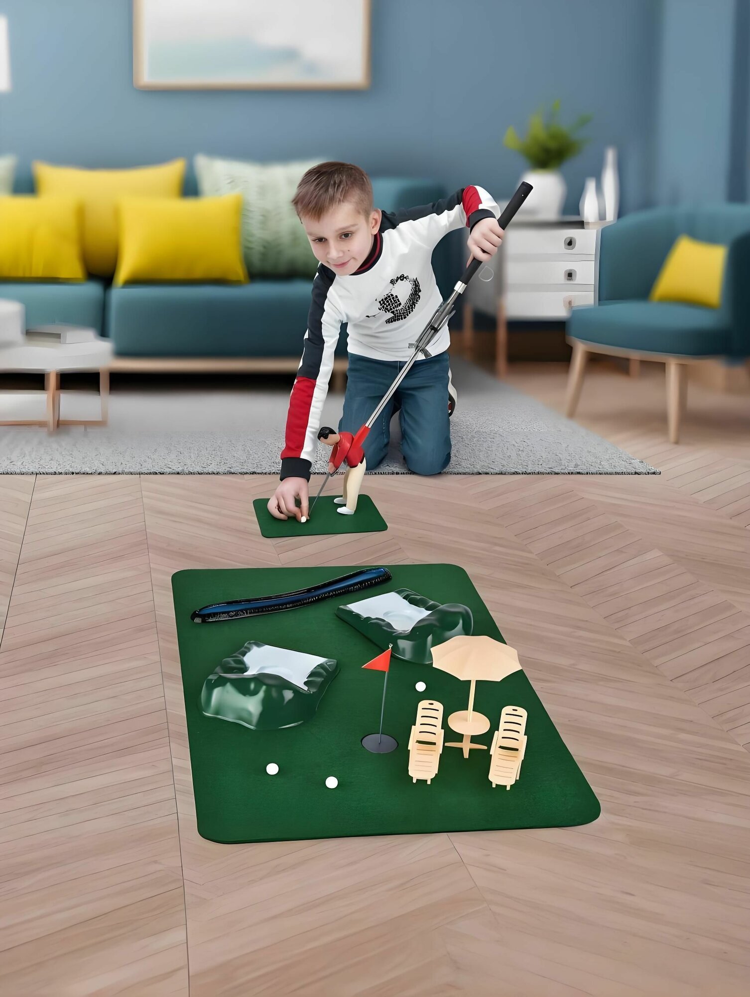 Набор для мини гольфа в помещении, пластик/металл, для всей семьи